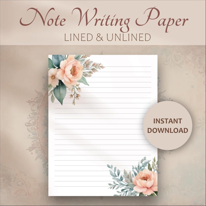 Printable Writing Paper, Pink Rose Stationery, Letter Writing Paper ...