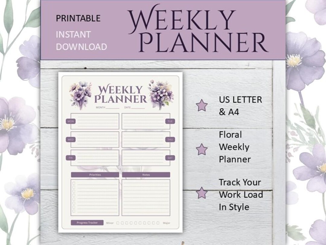 Elegant Purple Floral Weekly Planner for Women Printable A4 & US Letter ...