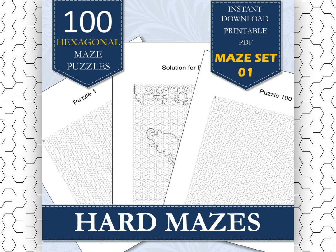 Printable Mazes | 100 Fun Hex Cells Maze Puzzle Book | Hard Maze ...