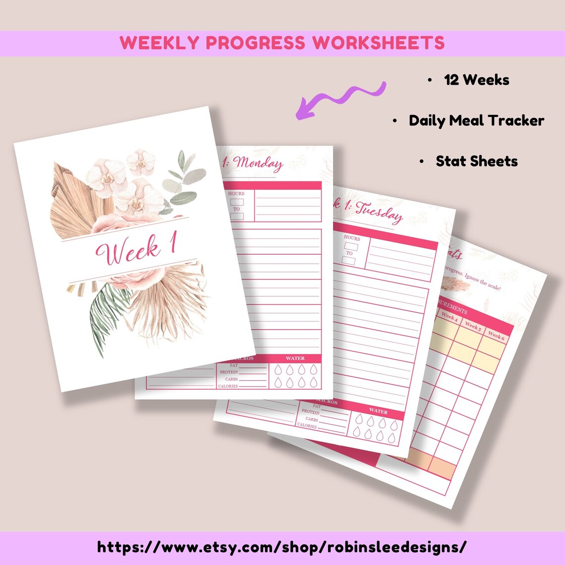 Printable Boho 12 Week Health Diary Diet Tracker Daily | Etsy
