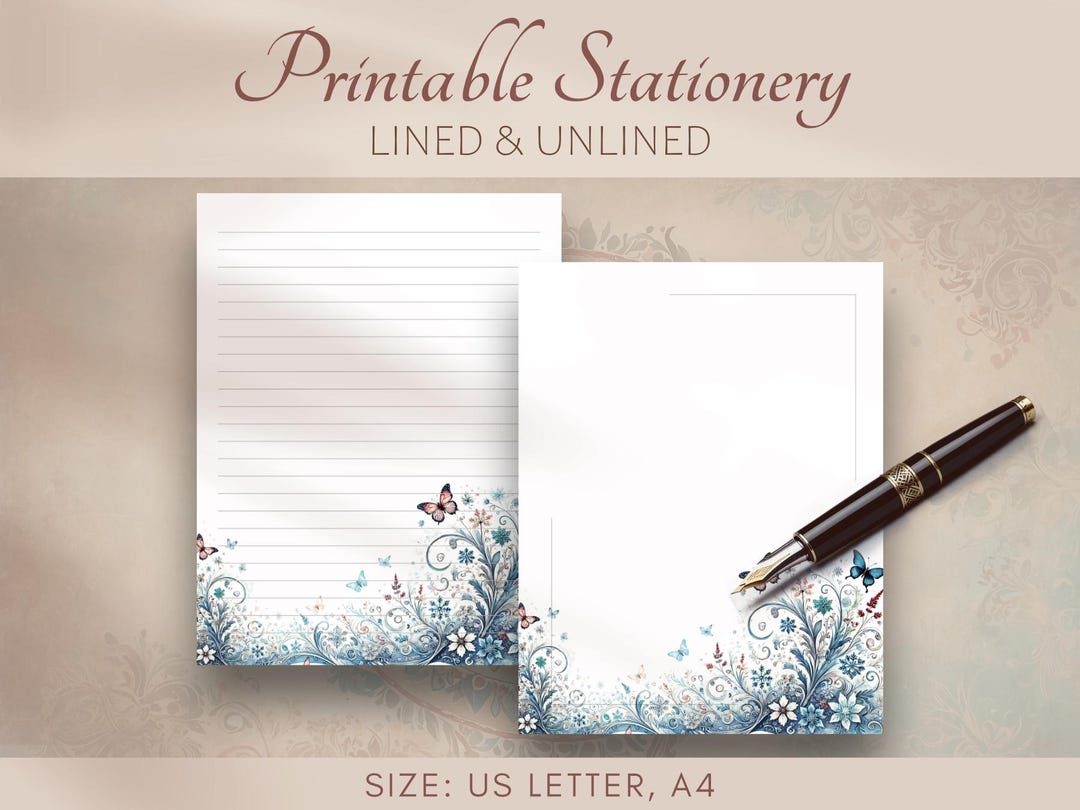 Printable Writing Paper, Butterfly Floral Stationery, Letter Writing ...