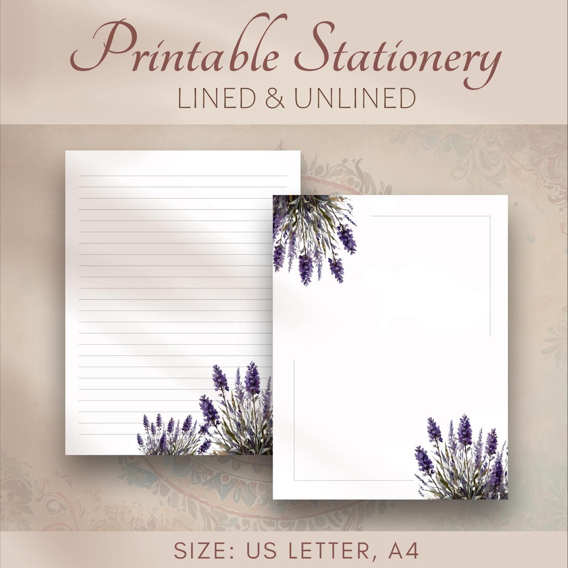 Printable Writing Paper, Lavender Floral Stationery, Letter Writing ...