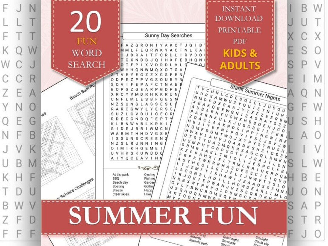 Summer Word Search Printable PDF | Beach, Pool, Picnic Themed Puzzles ...