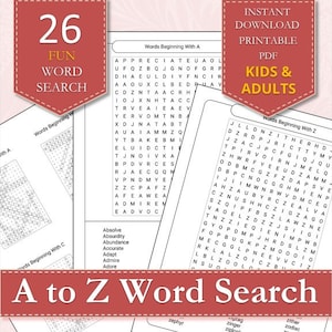 Alphabet Word Search Puzzles Printable | 21 Words per Letter A-Z | Fun ...