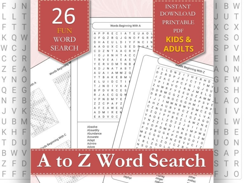 Alphabet Word Search Puzzles Printable | 21 Words per Letter A-Z | Fun ...