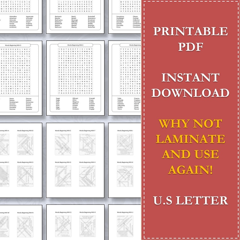 Alphabet Word Search Puzzles Printable | 21 Words per Letter A-Z | Fun ...