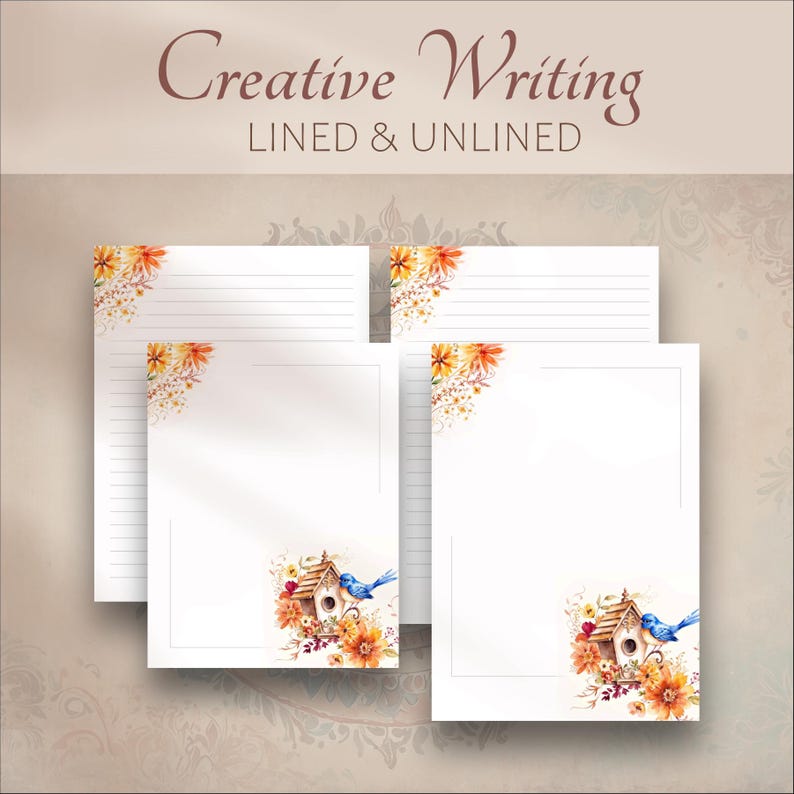 Printable Writing Paper, Watercolor Fall Birds Stationery, Letter ...