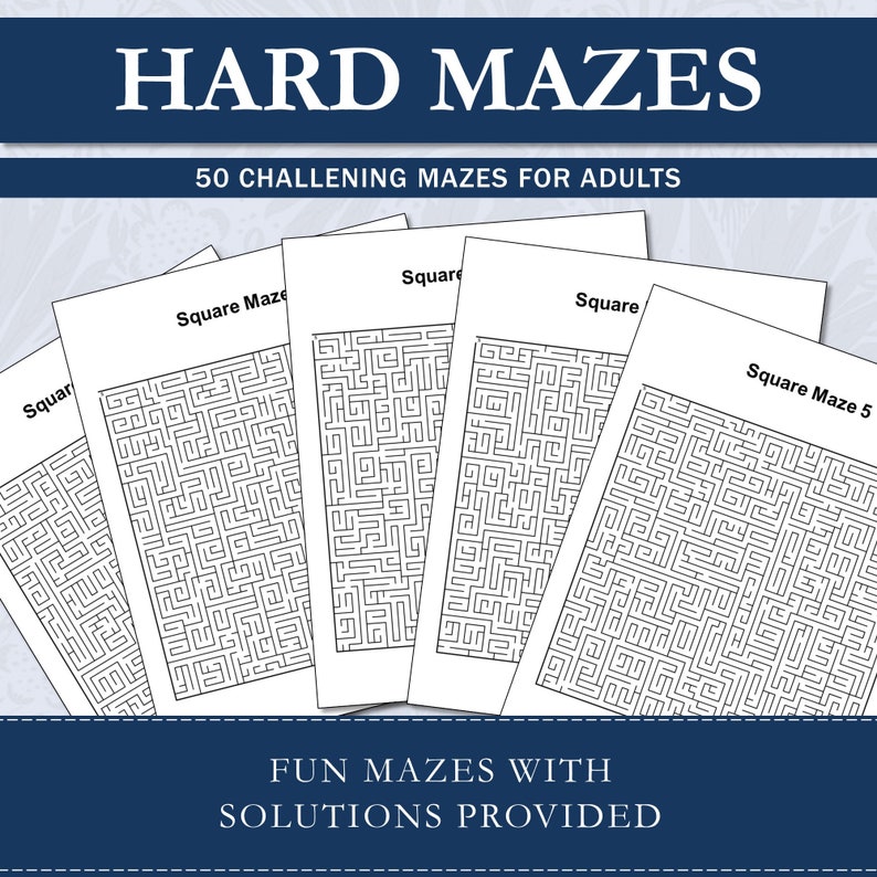 50 Square Hard Mazes for Adults | Printable Mazes | VOLUME 01 | Maze ...