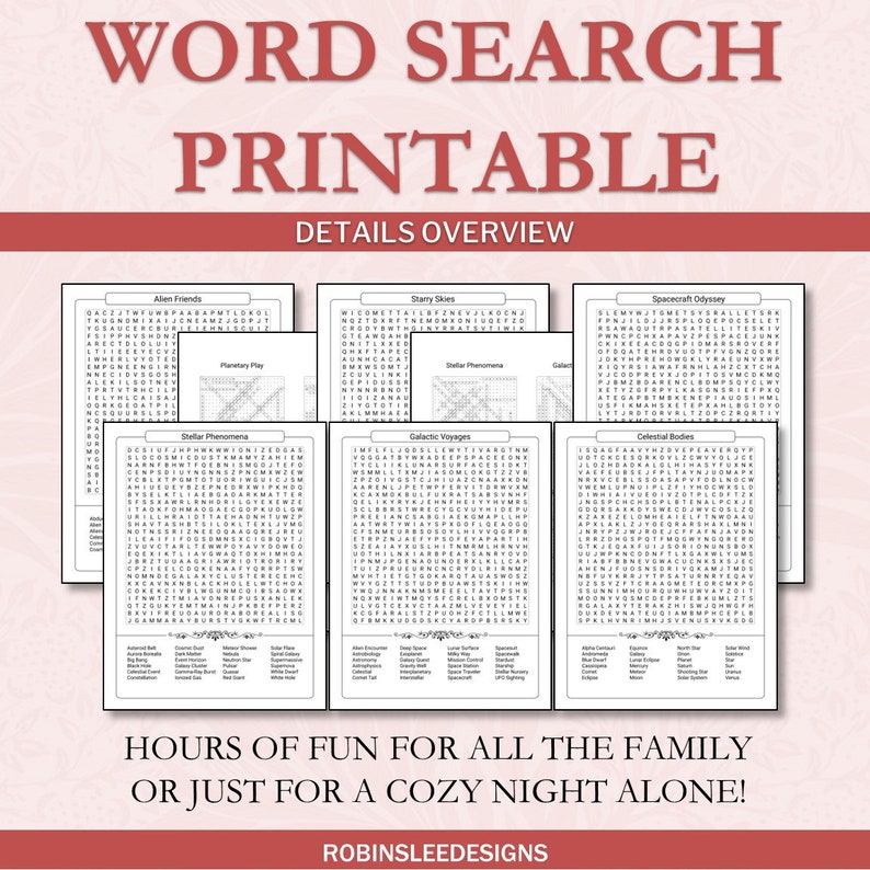 Space-themed Word Search Puzzles for Women Printable Astronomical ...