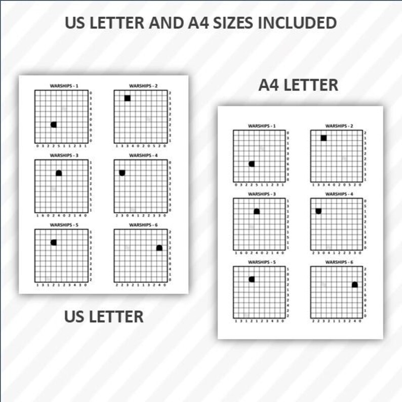Warships Printable Puzzle Game - Digital Download Battleship Logic Game ...