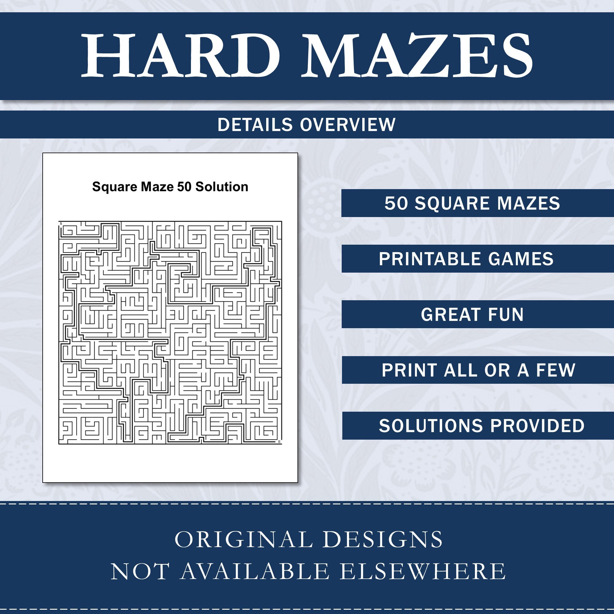 50 Square Hard Mazes for Adults Printable Mazes VOLUME 01 Maze PDF - Etsy