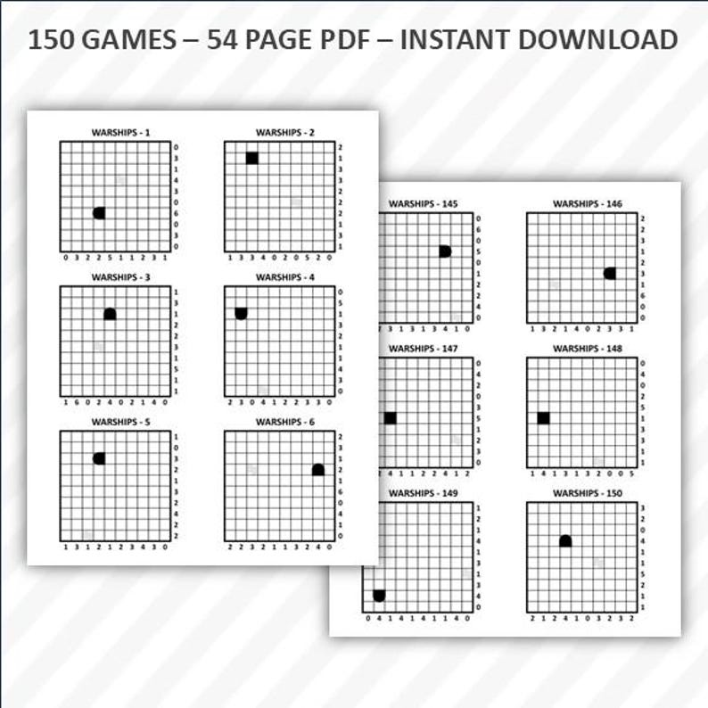 Warships Printable Puzzle Game Digital Download Battleship Logic Game ...