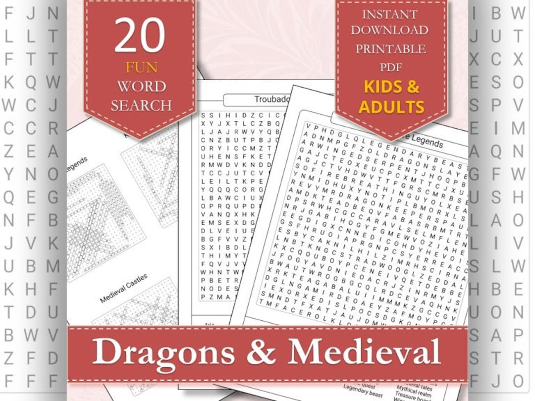 Dragons and Medieval Word Searches | Engaging Puzzles for All Ages ...