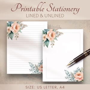 Printable Writing Paper, Pink Rose Stationery, Letter Writing Paper ...