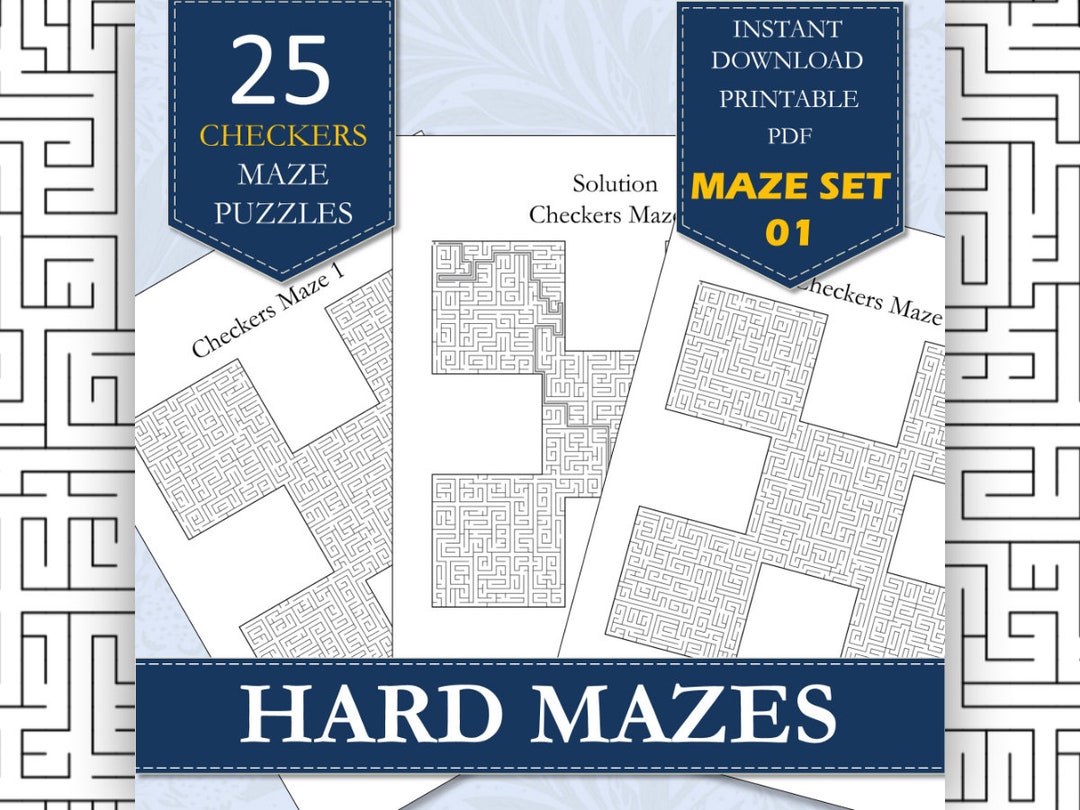 Printable Mazes 25 Hard Checkers Shaped Mazes Suitable for Clever Kids ...