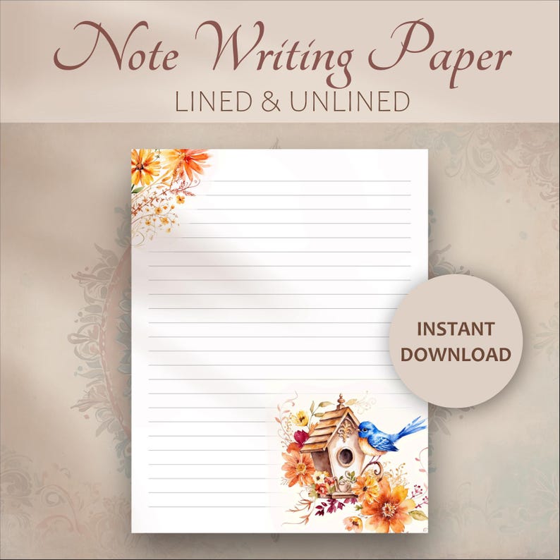 Printable Writing Paper, Watercolor Fall Birds Stationery, Letter ...