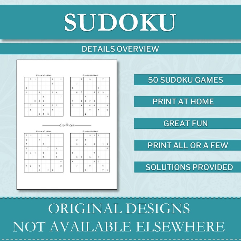 Sudoku Puzzles for Seniors | 50 Hard Sudoku Games | Printable PDF ...