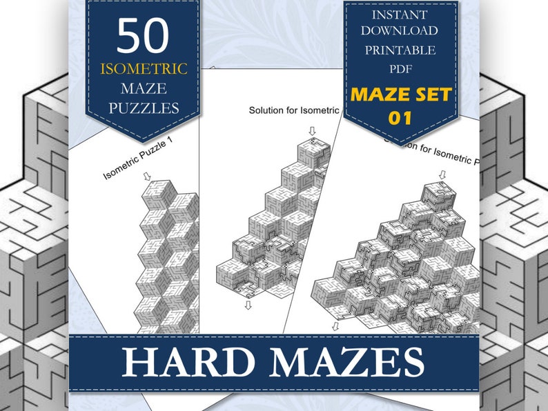 Printable Mazes | 50 Hard Isometric Shaped Mazes | 3D Isometric Mazes ...