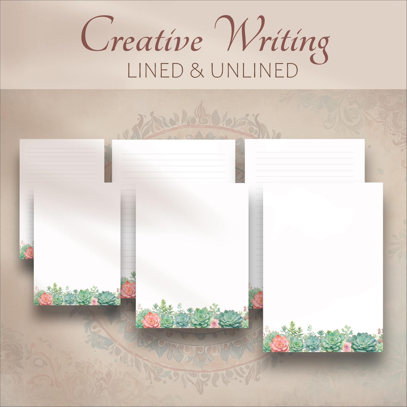Succulents, Printable Stationary Lined Paper, Printable Writing Paper ...