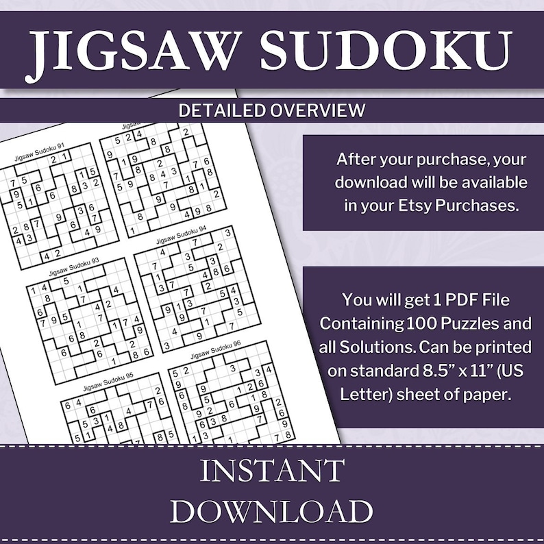 Printable Medium Jigsaw Sudoku Puzzle Book for Adults and Seniors - Etsy
