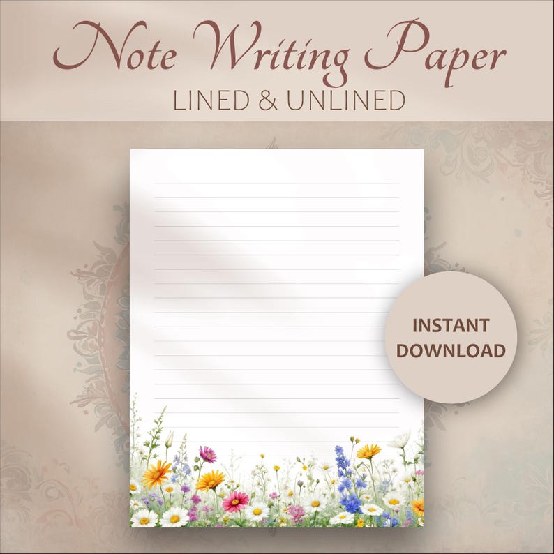 Printable Writing Paper, PRINTABLE Stationery, Summer Wild Floral ...