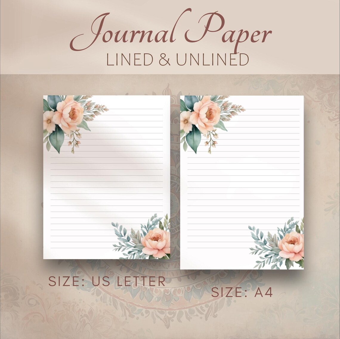Printable Writing Paper, Pink Rose Stationery, Letter Writing Paper ...