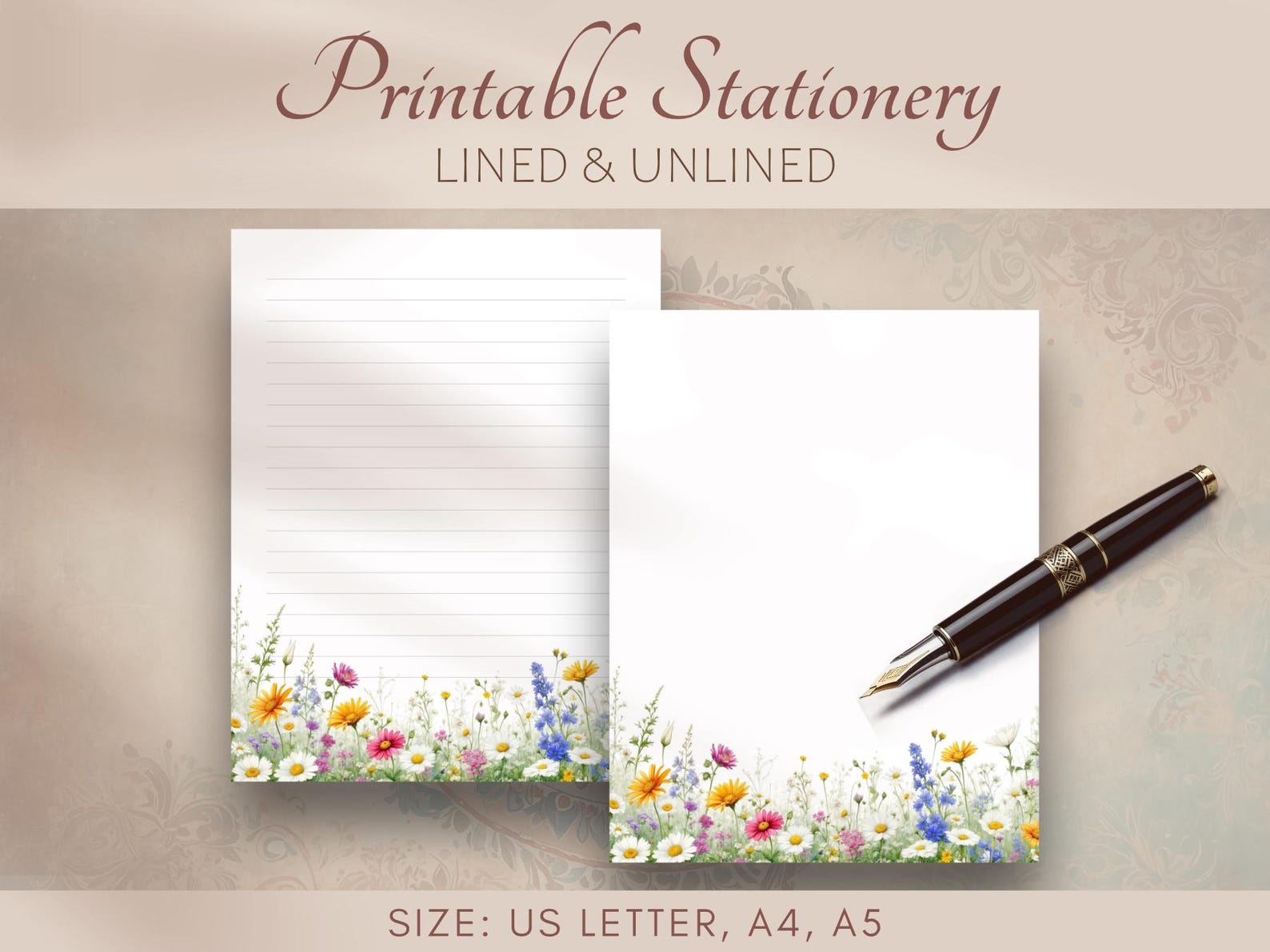 Printable Writing Paper, PRINTABLE Stationery, Summer Wild Floral ...