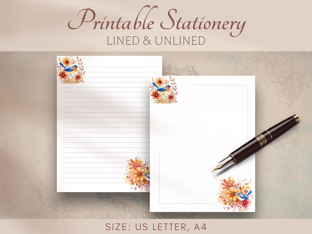 Printable Writing Paper, Whimsical Fall Birds Stationery, Letter ...