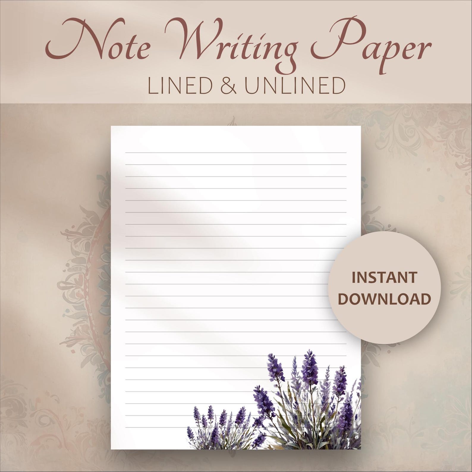 Printable Writing Paper, Lavender Floral Stationery, Letter Writing ...