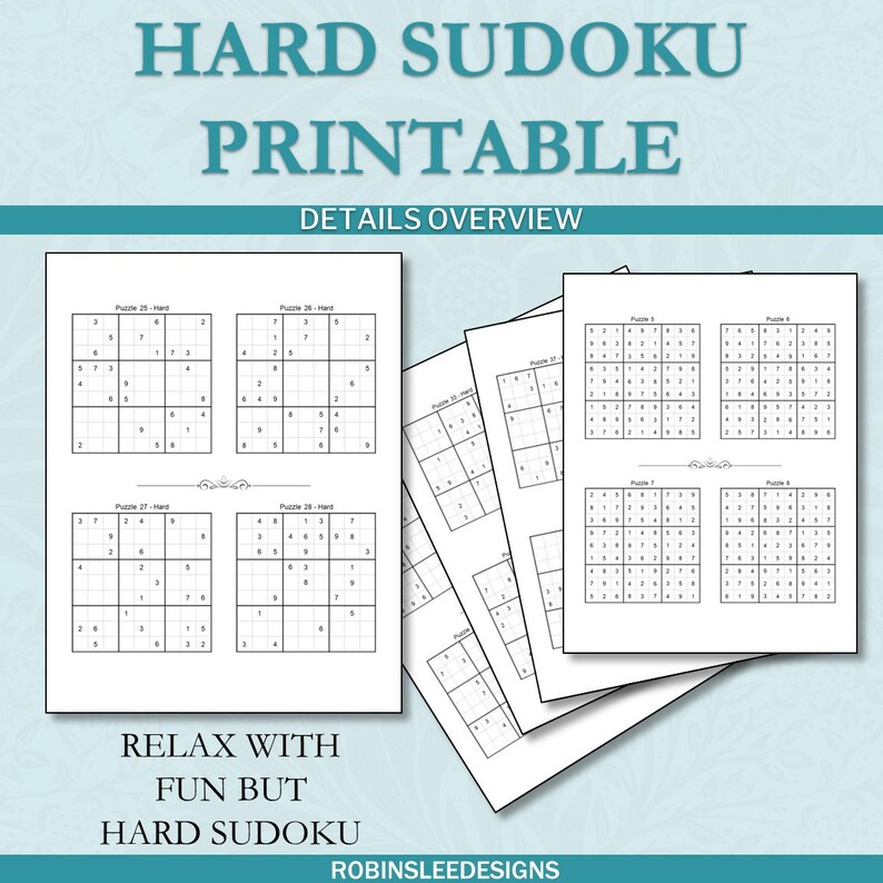 Sudoku Puzzles for Seniors | 50 Hard Sudoku Games | Printable PDF ...