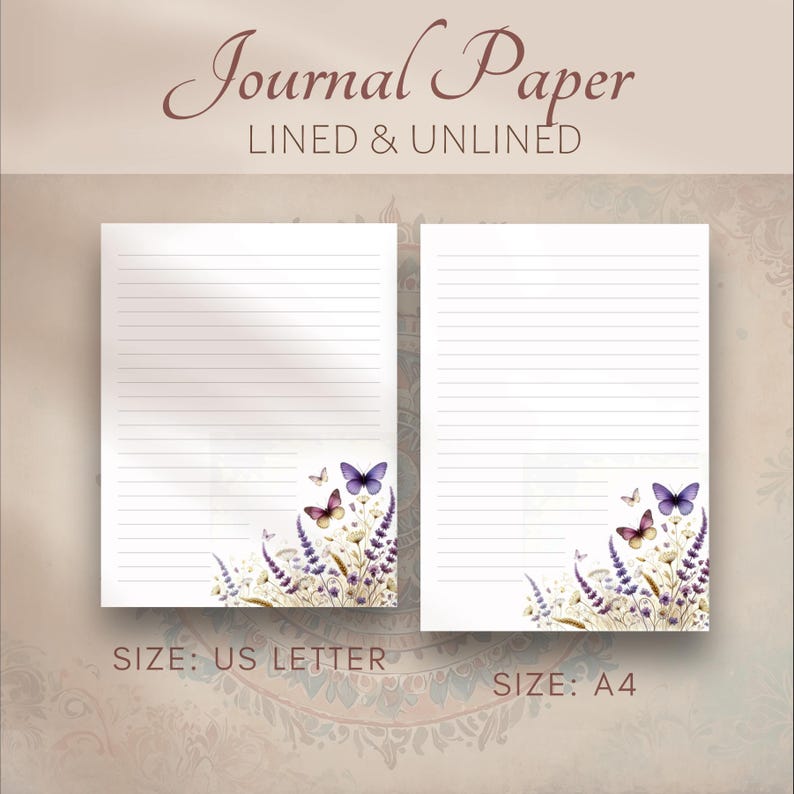 Printable Writing Paper, Autumn Flowers and Purple Butterflies ...