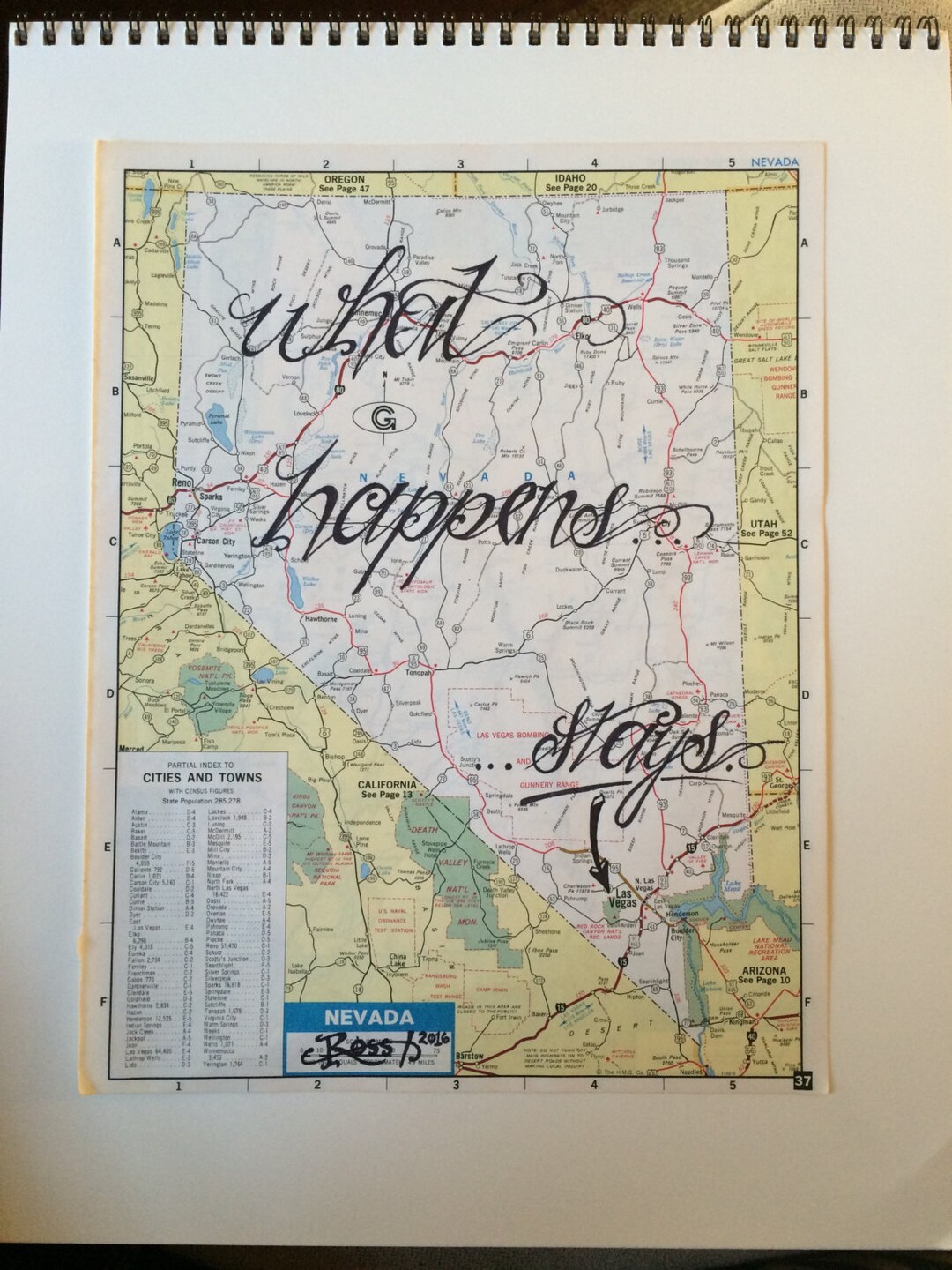 Antique Nevada Map -- "what Happens...stays" - Etsy
