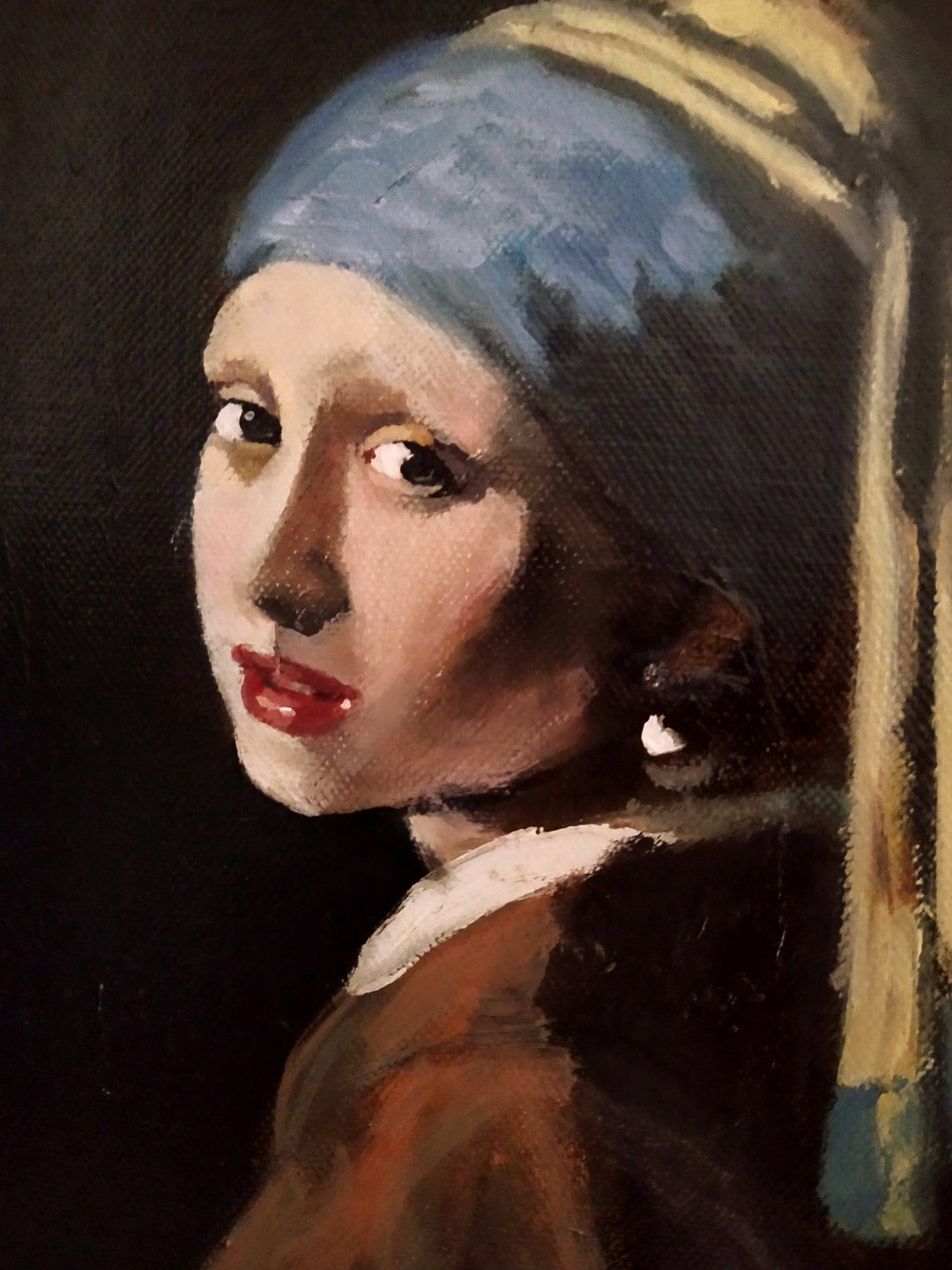 Oil Portrait Painting. Reproduction of Girl With a Pearl Earring, Girl ...