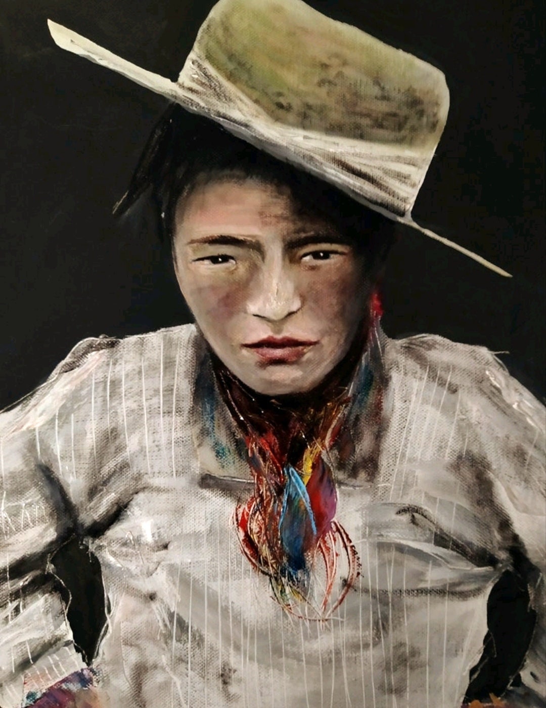 Oil Portrait Painting of a Boy With Hat. Framed. Original and Unique ...