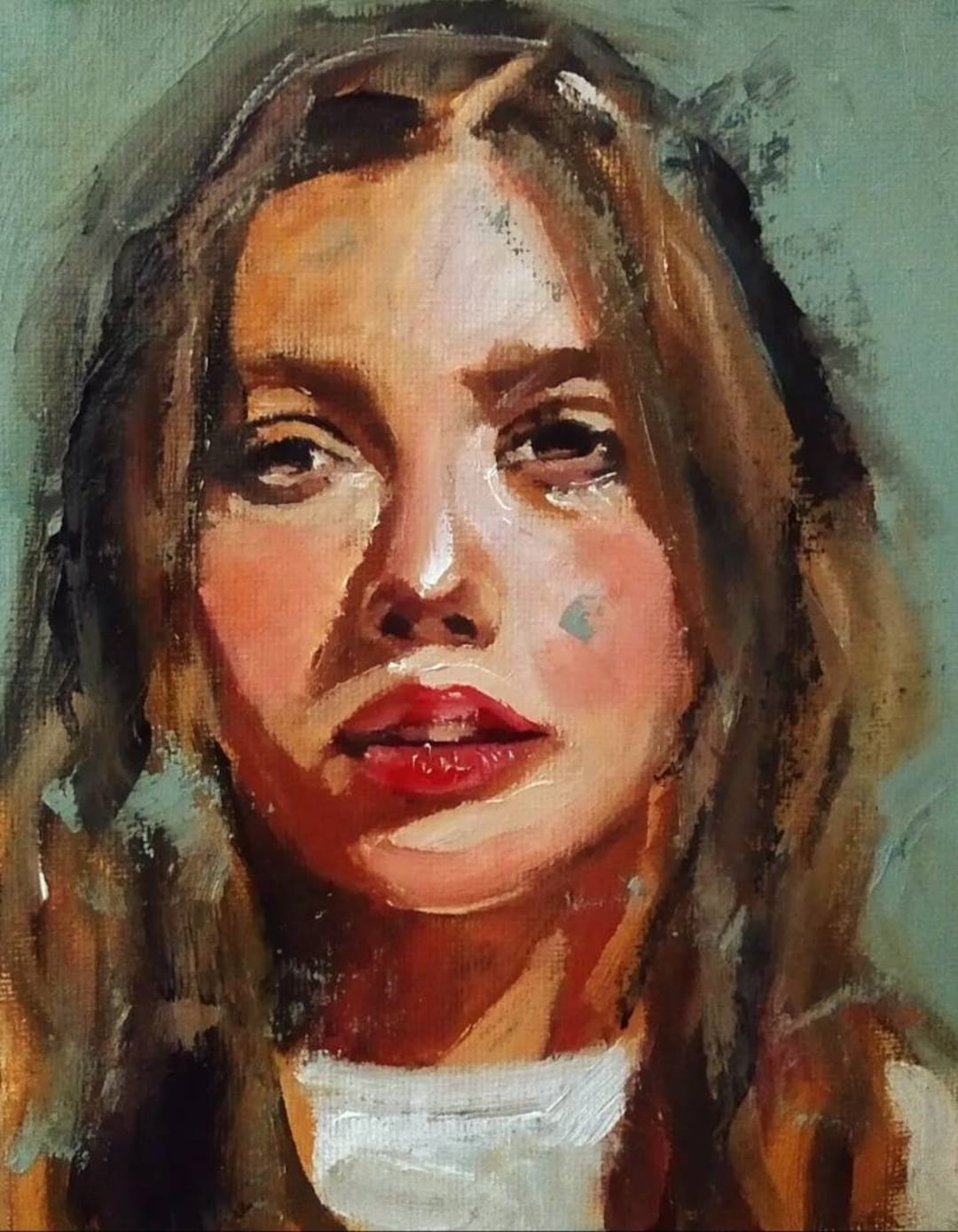 Oil Portrait Painting of an Attractive Girl With Long Hair, Original ...