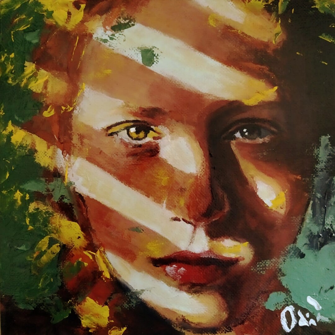 Oil Portrait Painting of a Blonde Girl. Light Streaks. Original and ...