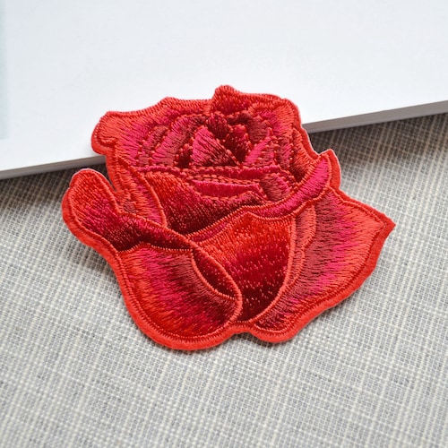 Red Rose Iron / Sew on Embroidered Patch Appliqués Badge | Etsy