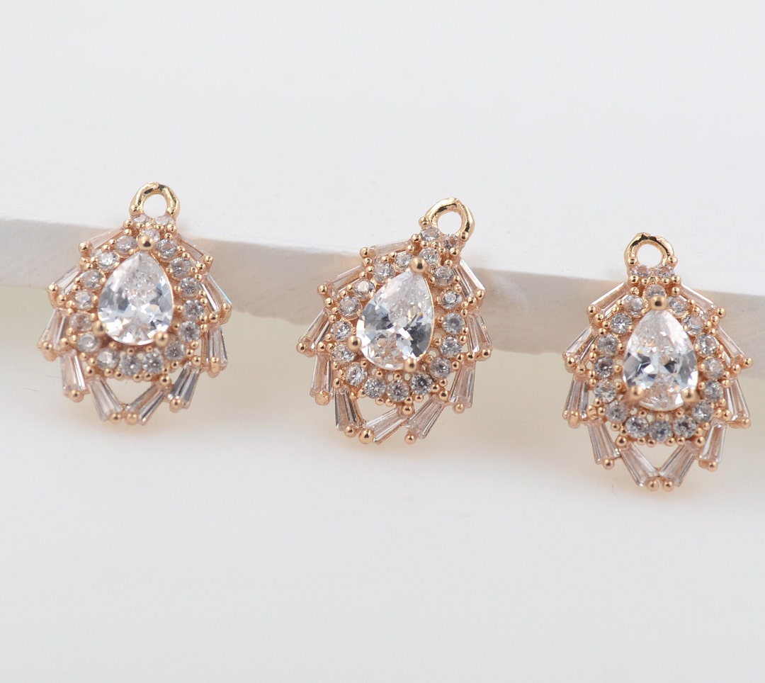 10 Pcs New Clear Glass Cz Pave Teardrop Shape Charm,bracelet Necklace ...