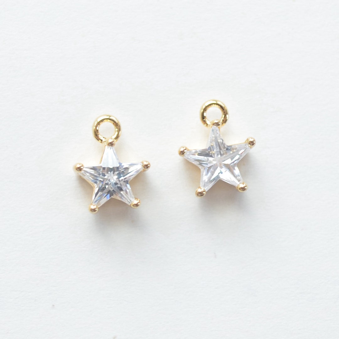6pcs Gold Cz Gold Star Charm,bracelet Necklace Earring Pendant, Diy ...