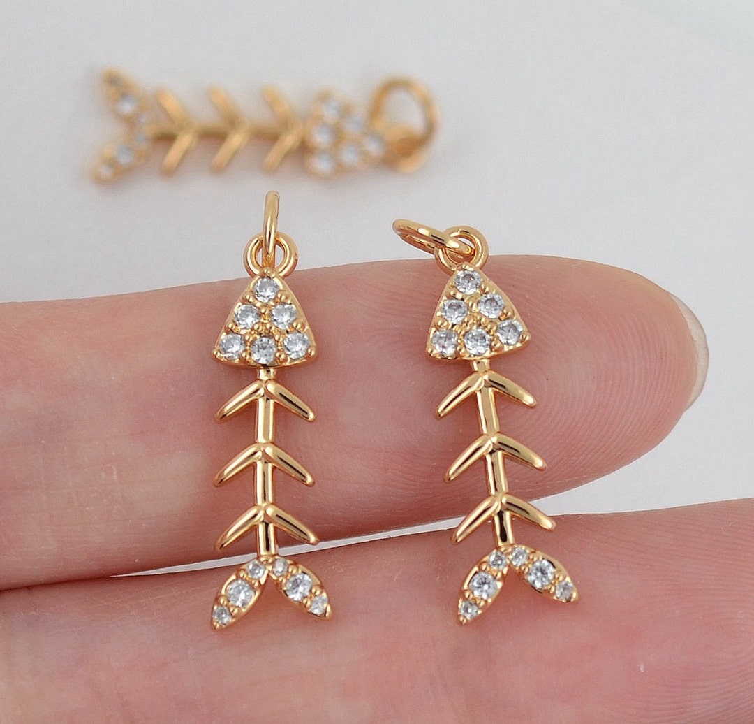 Gold Plated Micro Cz Pave Fish Shape Pendant Charm for Jewelry Making ...