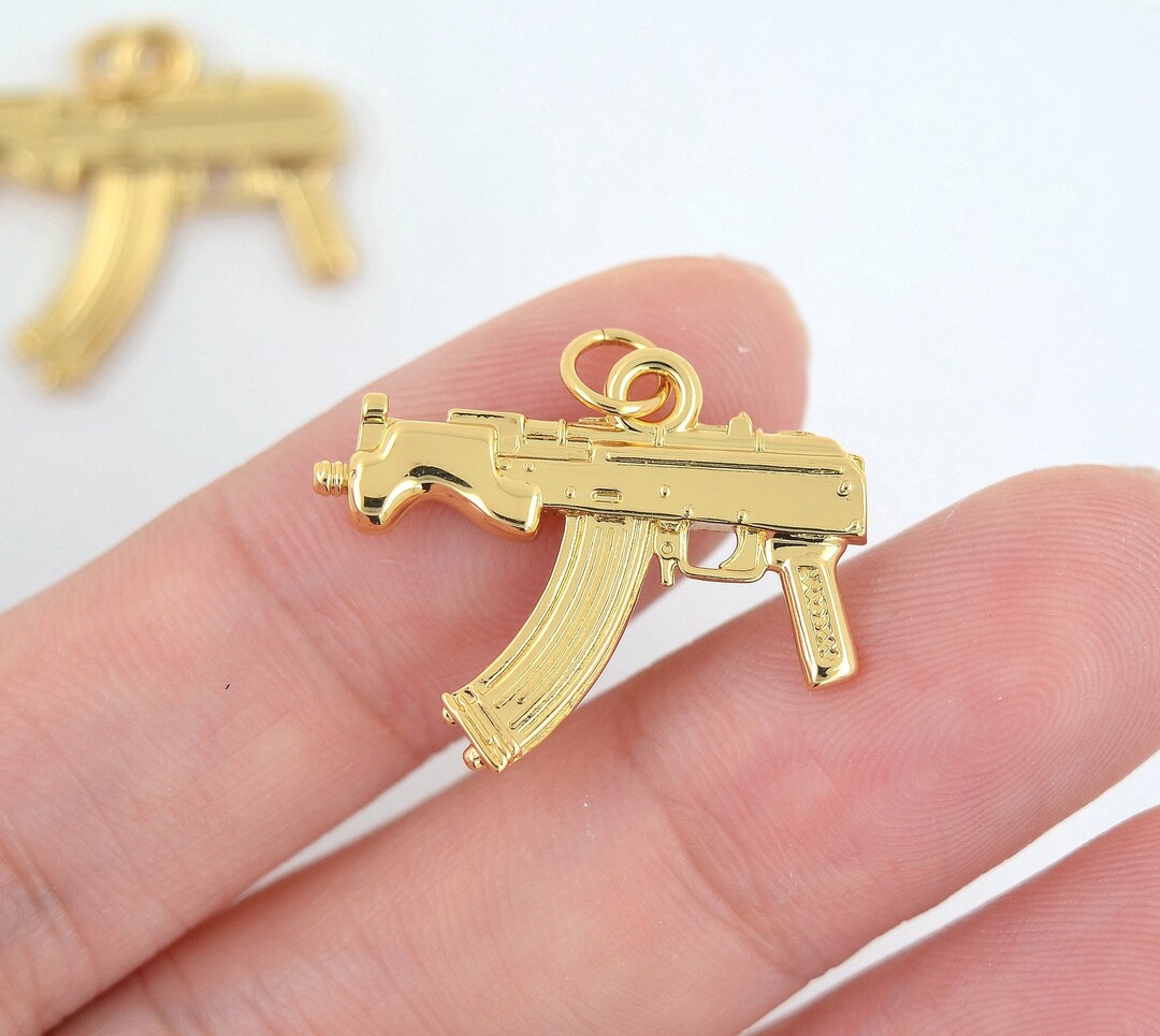 Gold gun pendant charm, gun bracelet necklace earring pendant, Jewelry ...