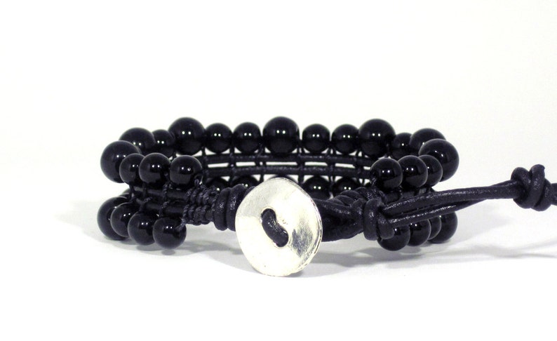 Black Gemstone Bracelet, Men Onyx Bracelet, Onyx Stone Bracelet, Woven ...