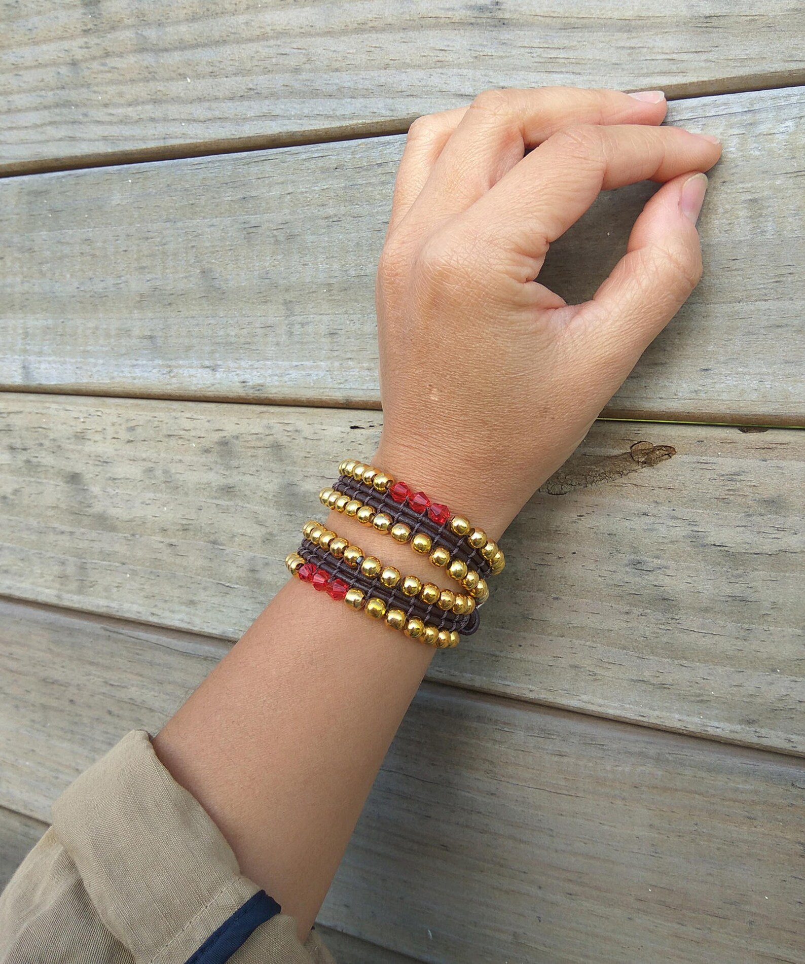 Golden & Red Beads Bracelet Gold Wrap Bracelet for Woman - Etsy
