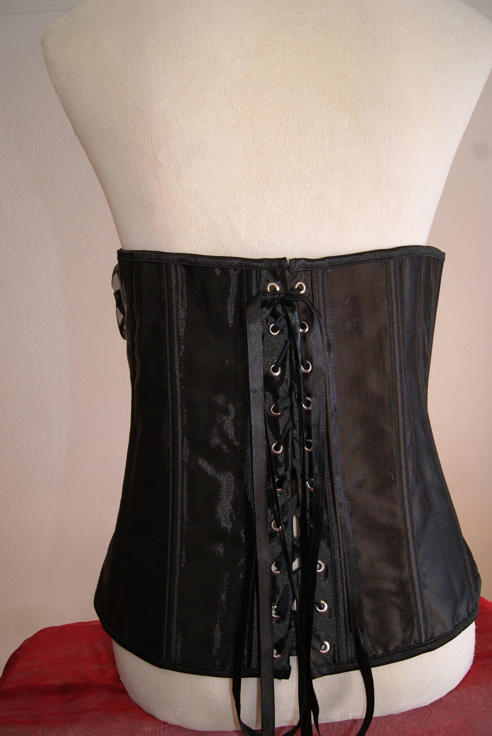 Black Corset Satin Overbust Corset Steampunk Corset Beaded - Etsy