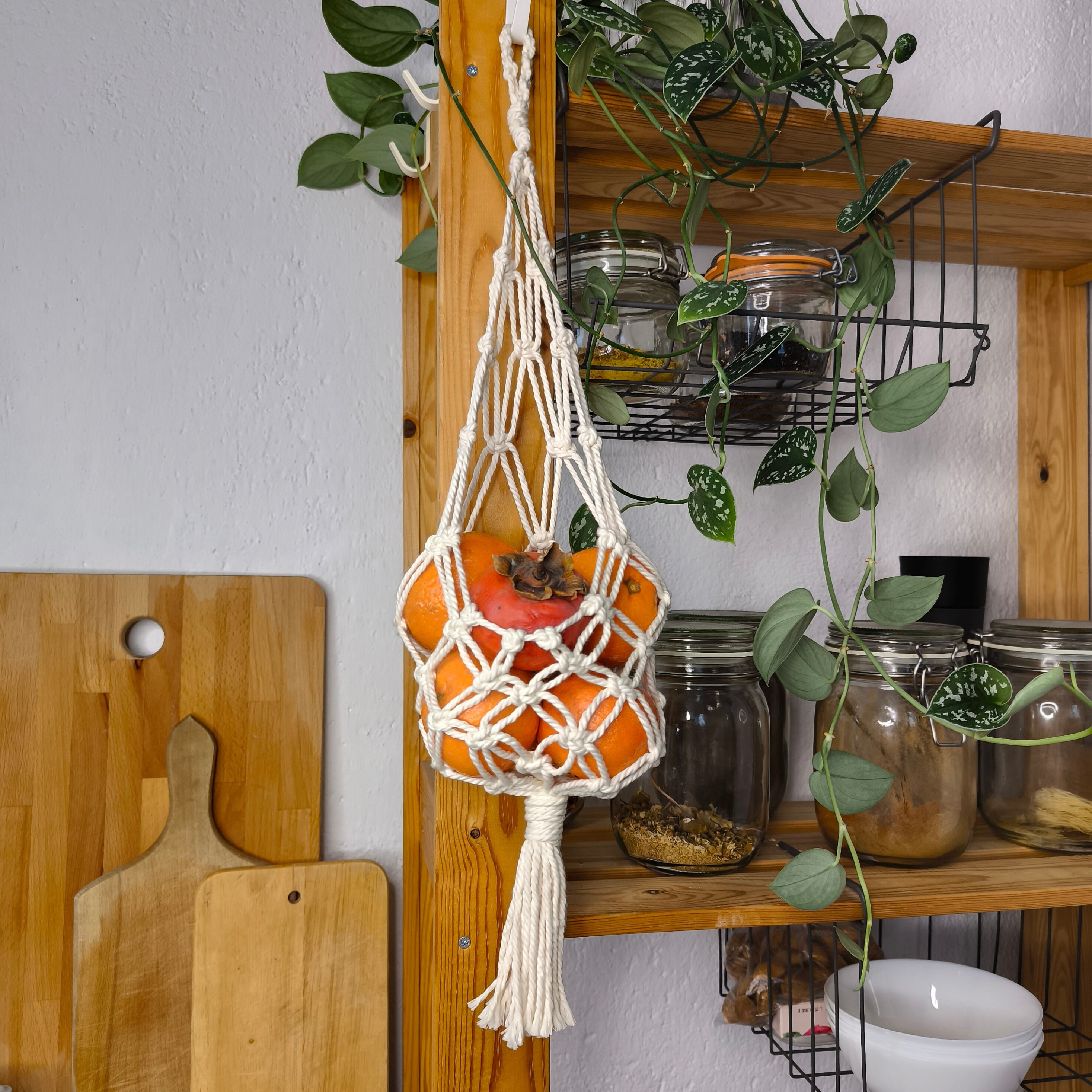 Macrame Fruit Hanger, Hanging Vegetable Basket, Boho Kitchen Decor - Etsy