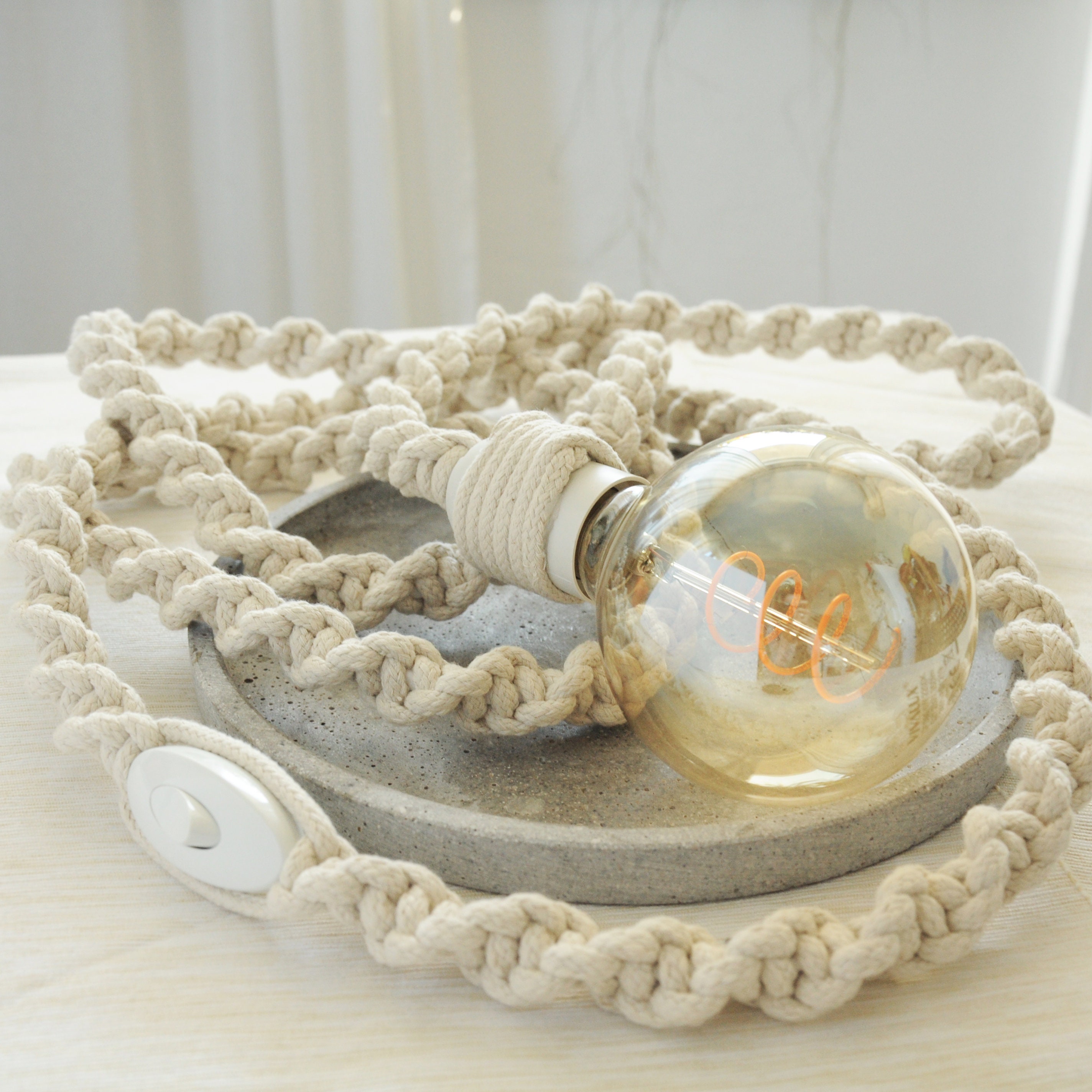 Macrame Hanging Wall Light Lamp With Wooden Stand Macrame - Etsy