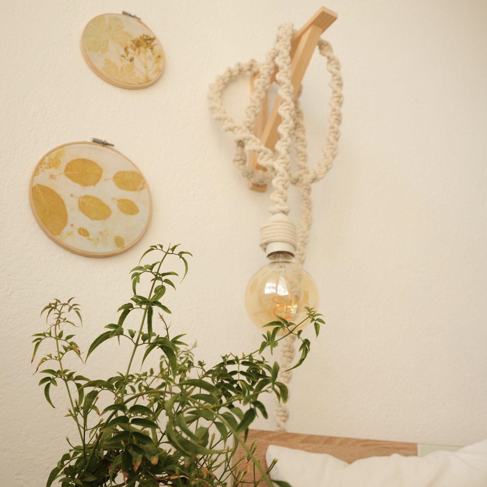 Macrame Hanging Wall Light Lamp With Wooden Stand Macrame - Etsy