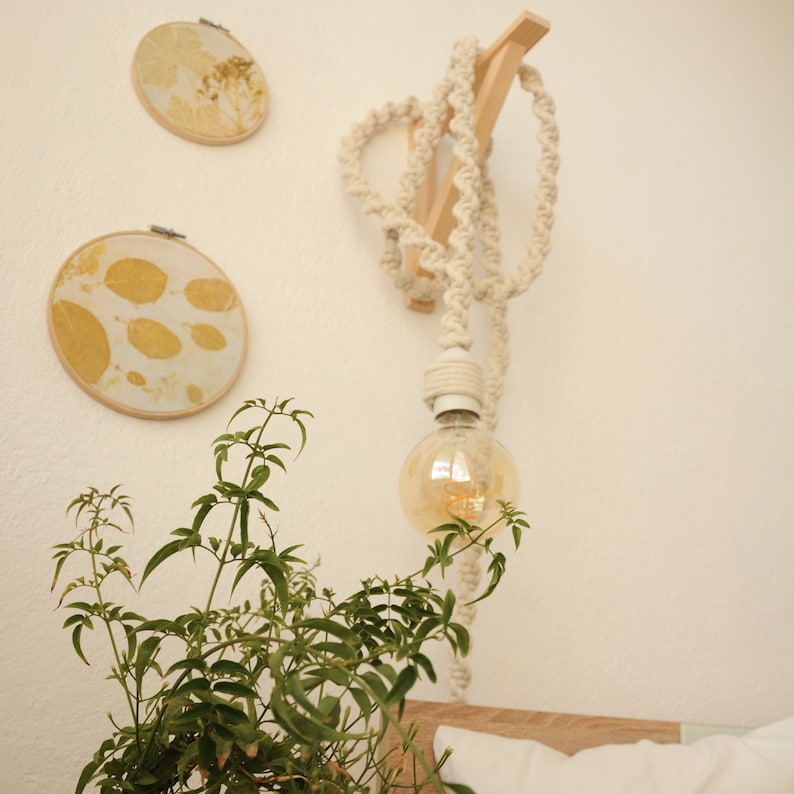 Macrame Hanging Wall Light Lamp With Wooden Stand Macrame - Etsy