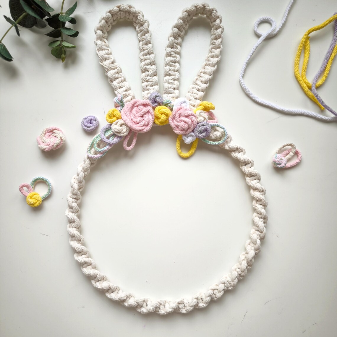 Macrame Bunny Wreath: Handmade Cotton Easter Nursery Decor - Etsy