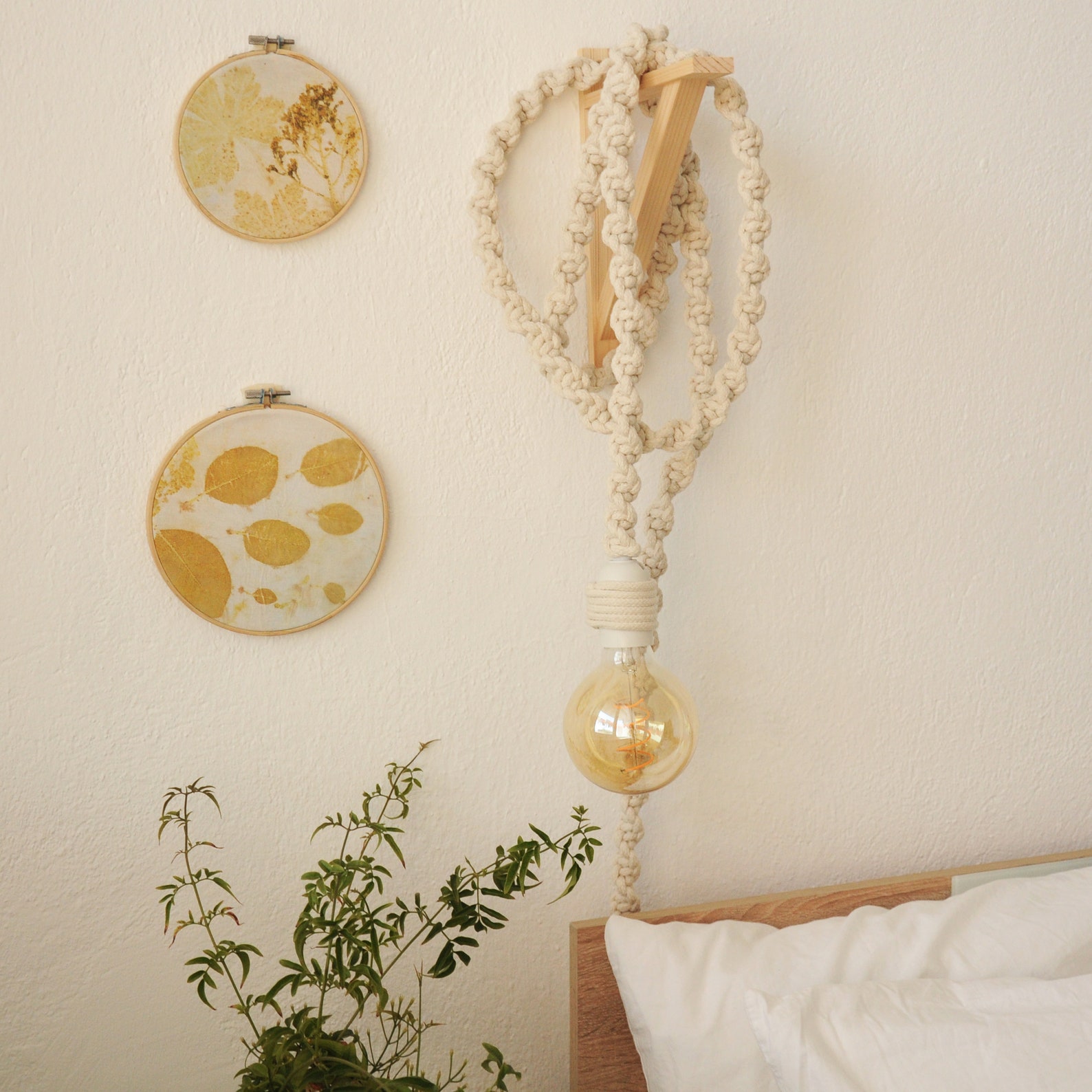 Macrame Hanging Wall Light Lamp With Wooden Stand Macrame - Etsy